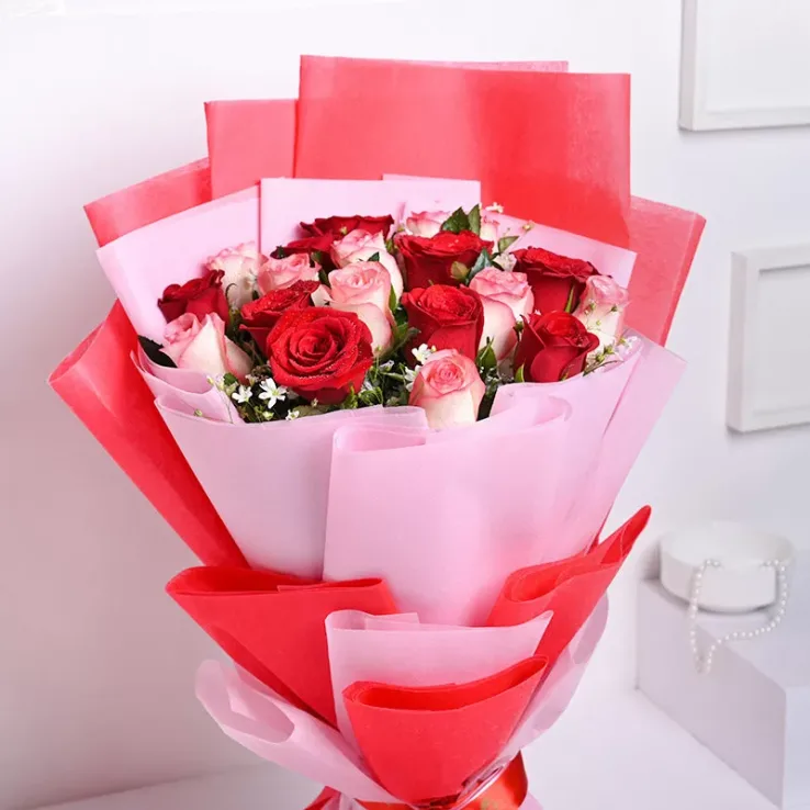 Red and Pink Rose Bouquet - Same Day Flower Delivery Multan